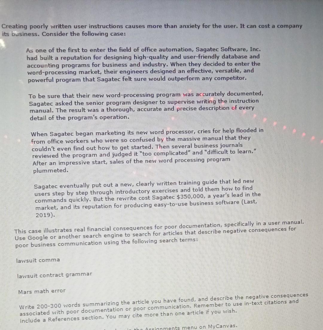 Solved ating poorly written user instructions causes more | Chegg.com