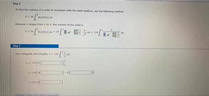 Solved Step 2 To find the volume of a solid of revolution | Chegg.com