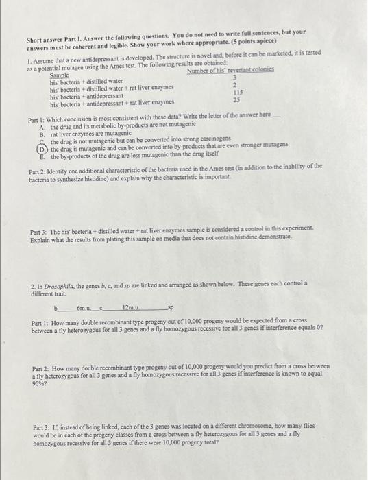 Solved Short answer Part I. Answer the following questions. | Chegg.com
