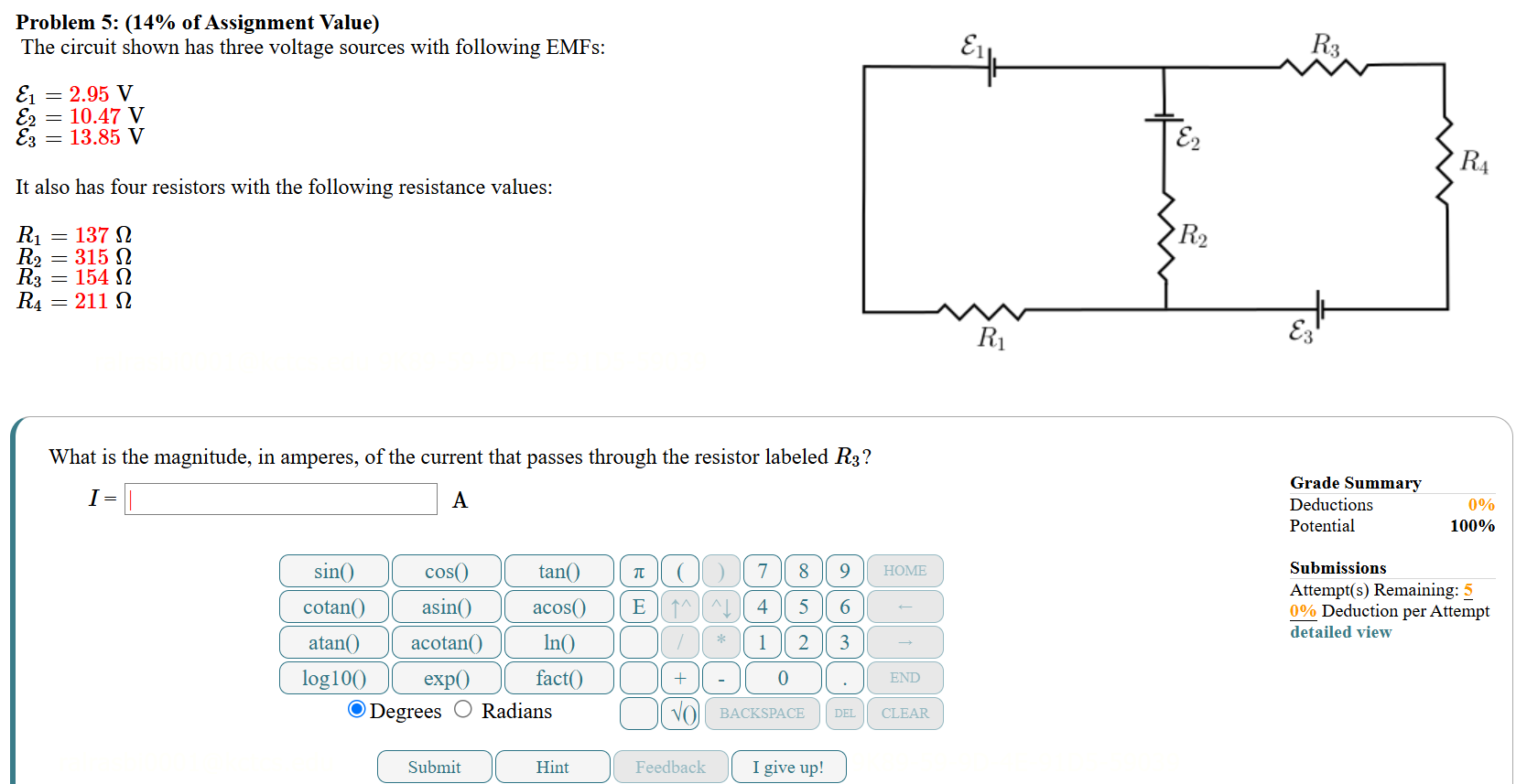 Solved Problem 5: (14% of ﻿Assignment Value)The circuit | Chegg.com