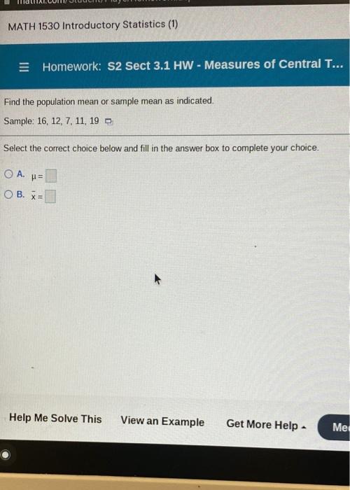 Solved MATH 1530 Introductory Statistics (1) Homework: S2 | Chegg.com