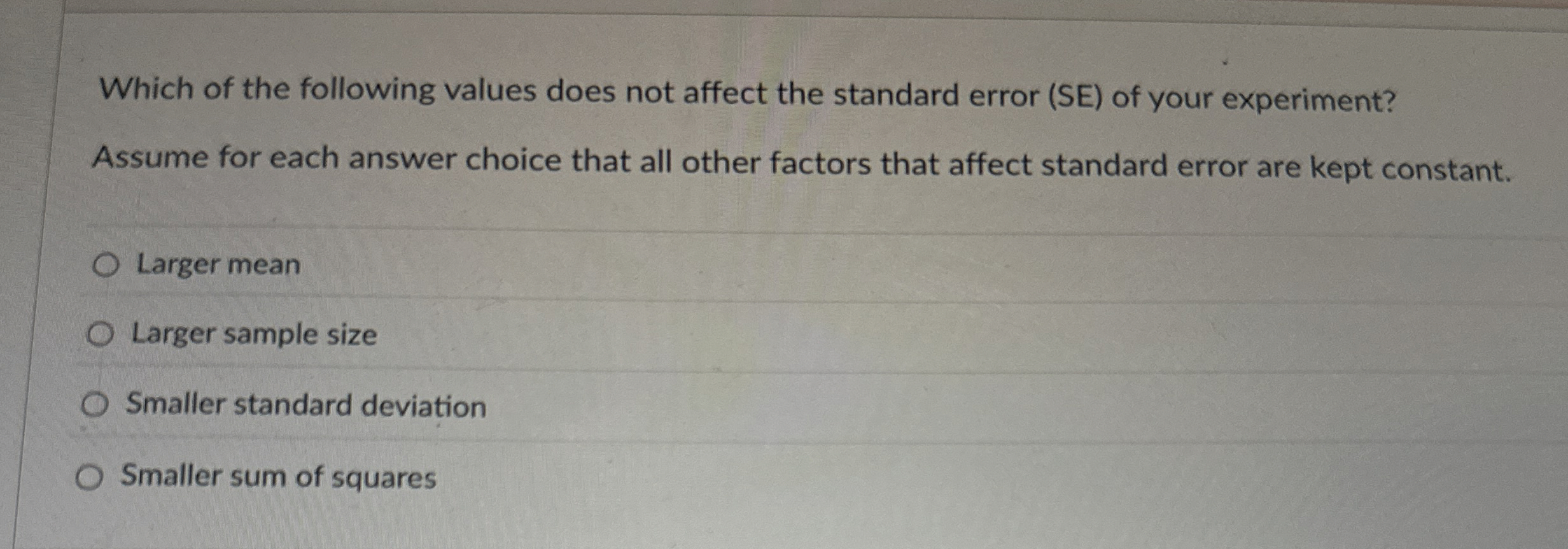 Solved Which of the following values does not affect the | Chegg.com