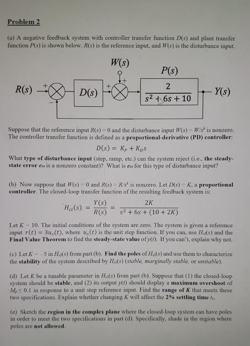 Solved Problem 2 (a) A negative feedback system with | Chegg.com