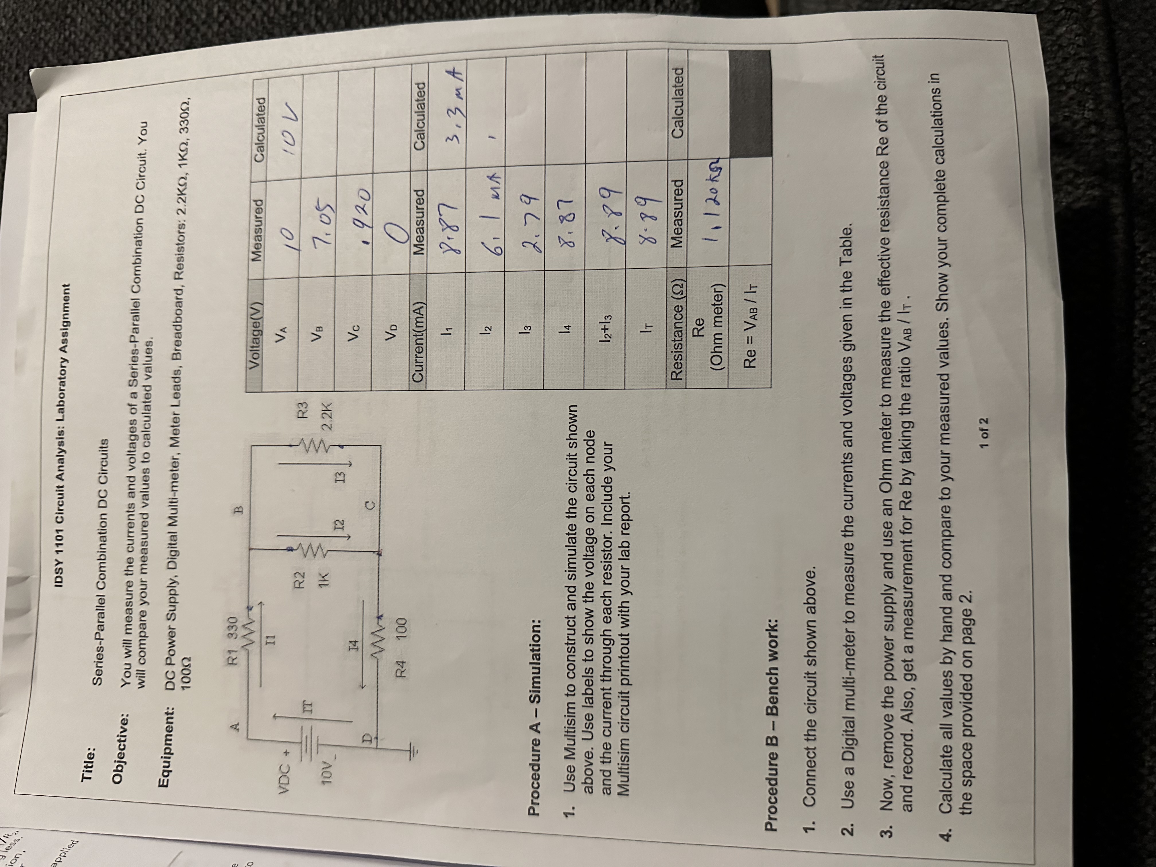 Solved IDSY 1101 ﻿Circuit Analysis: Laboratory | Chegg.com