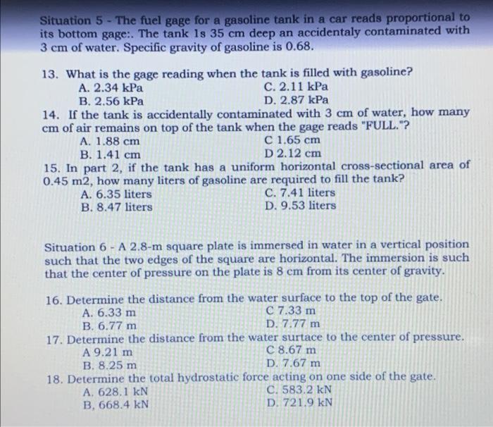 Solved Situation 5 - The fuel gage for a gasoline tank in a | Chegg.com