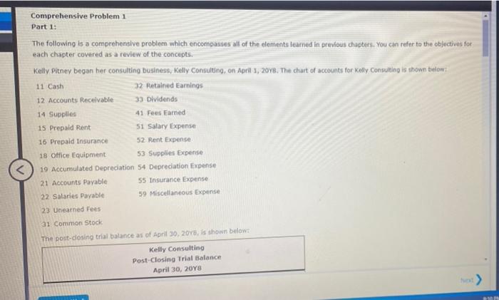 Solved Comprehensive Problem 1 Part 1: The following is a | Chegg.com
