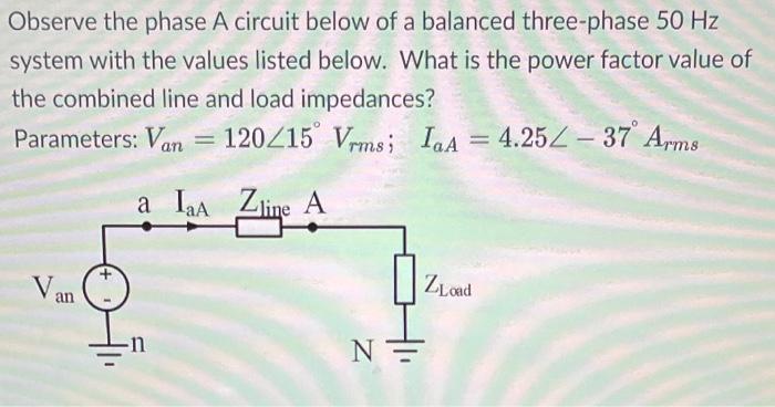 Solved Observe the phase A circuit below of a balanced | Chegg.com