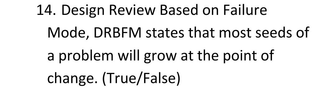 Solved 14. Design Review Based on Failure Mode, DRBFM states | Chegg.com
