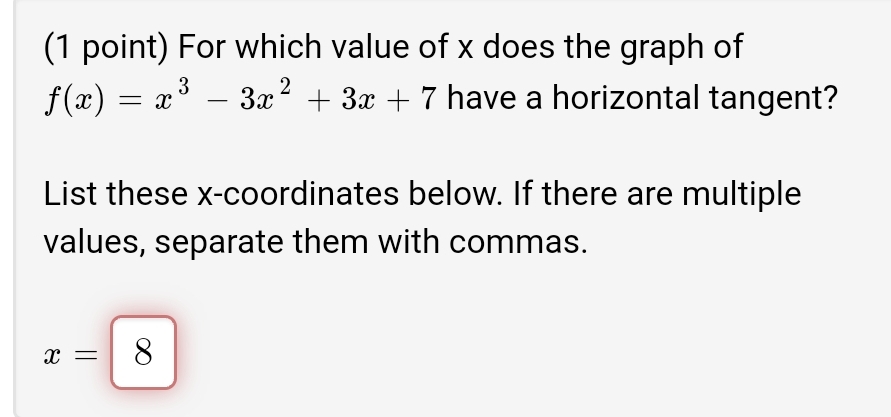 Solved (1 ﻿point) ﻿For which value of x ﻿does the graph of | Chegg.com
