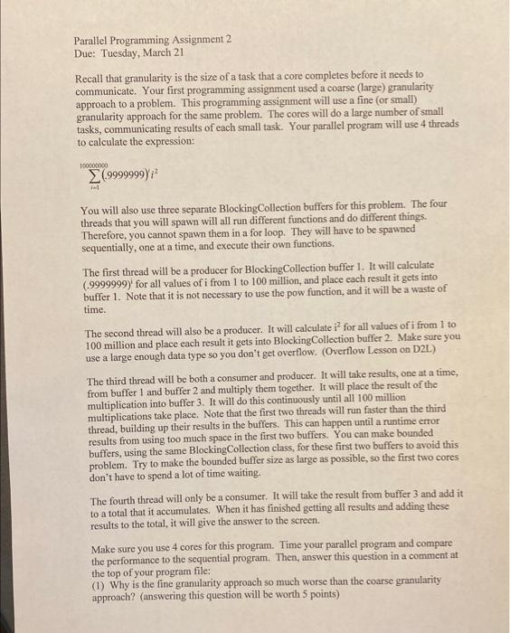 Solved Parallel Programming Assignment 2 Due: Tuesday, March | Chegg.com