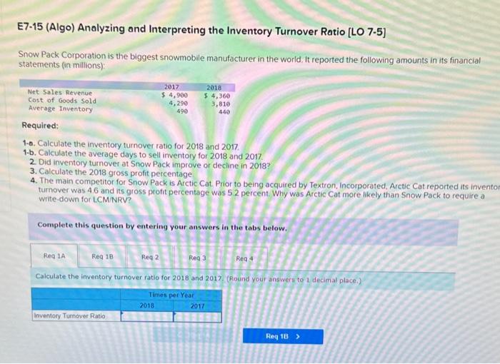 Solved E7-15 (Algo) Analyzing and Interpreting the Inventory | Chegg.com