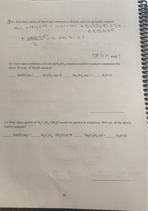 Solved Mol (a) How many moles of NaOH are contained in 50.0 | Chegg.com