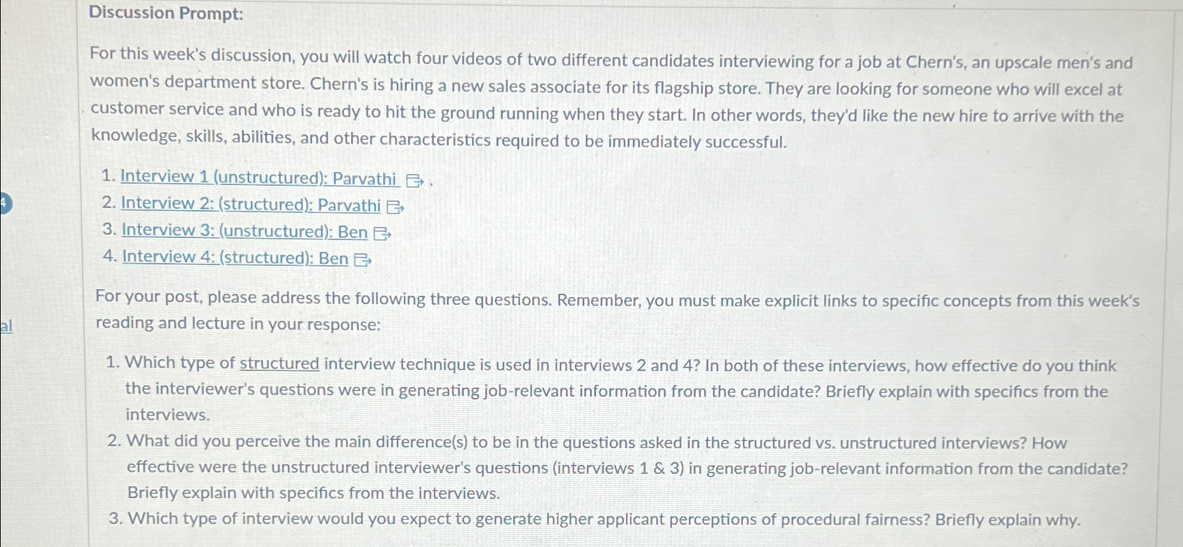 Solved Discussion Prompt:For this week's discussion, you | Chegg.com