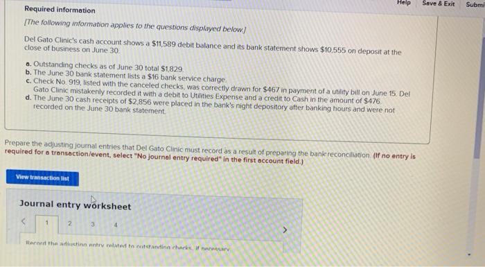 Solved Help Save & Exit Submi Required information The | Chegg.com