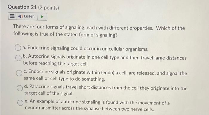 Solved There are four forms of signaling, each with | Chegg.com
