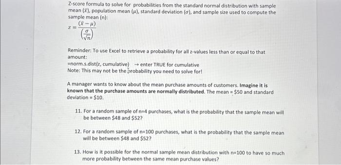 Solved Z-score formula to solve for probabilities from the | Chegg.com