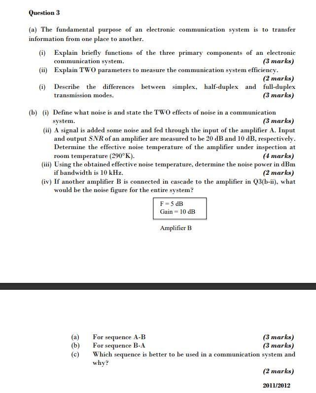Solved (a) The fundamental purpose of an electronic | Chegg.com