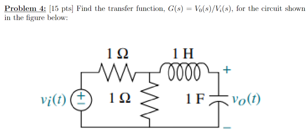 Solved Problem 4: 15pts ﻿Find the transfer function, | Chegg.com