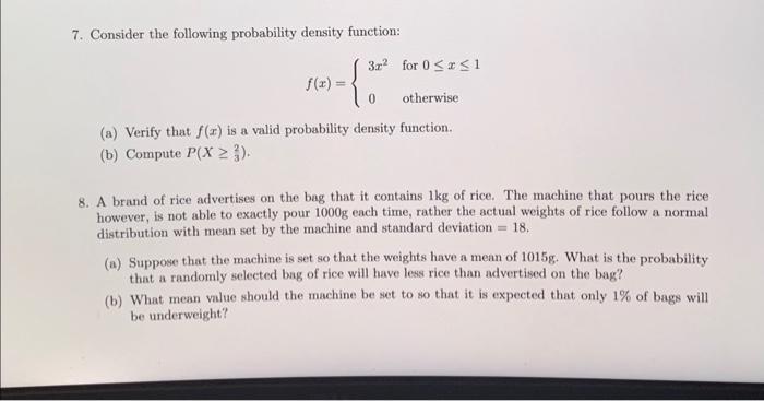 Solved 7. Consider the following probability density | Chegg.com