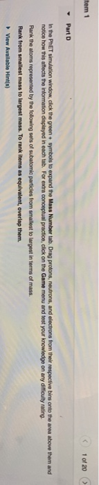 Solved tem 1 1 of 20 Part D In the PhET simulation window, | Chegg.com