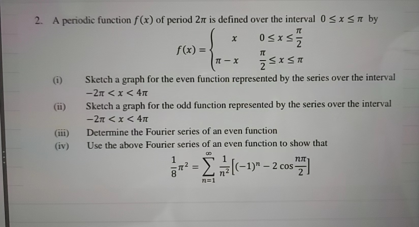 Solved A periodic function f(x) ﻿of period 2π ﻿is defined | Chegg.com