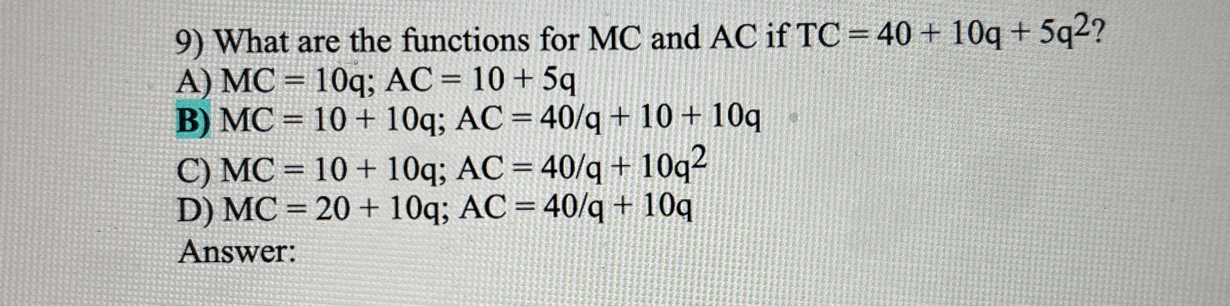 Solved What are the functions for MC and AC if TC | Chegg.com