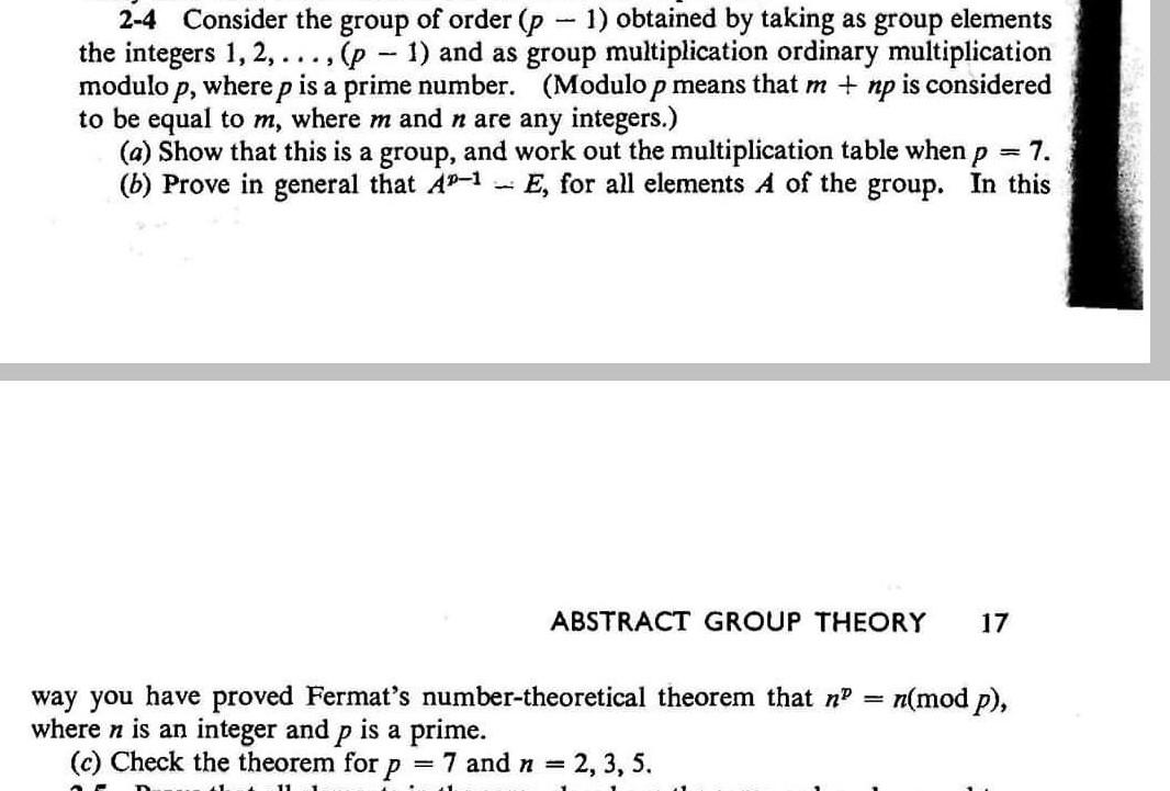 Solved 2-4 Consider the group of order (p−1) obtained by | Chegg.com