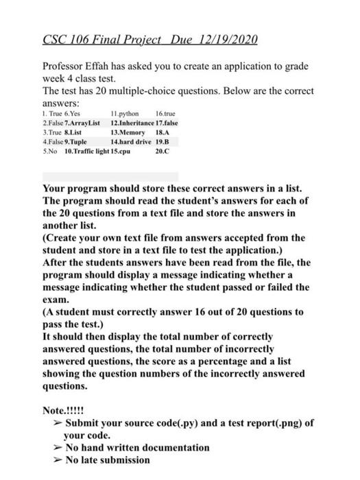 Solved CSC 106 Final Project Due 12/19/2020 Professor Effah | Chegg.com