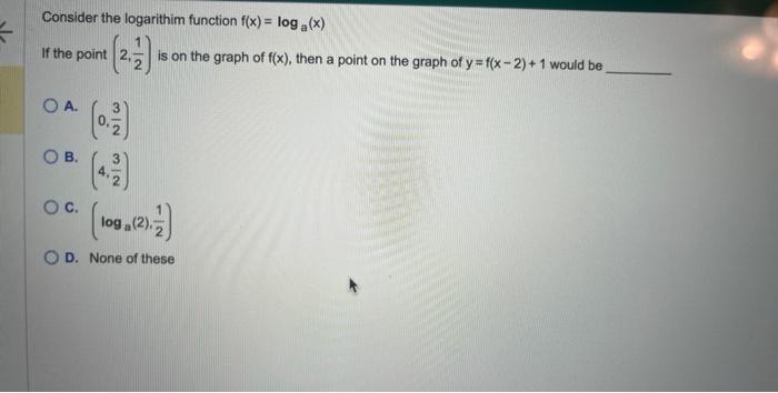 Solved Consider the logarithim function f(x)=loga(x) If the | Chegg.com