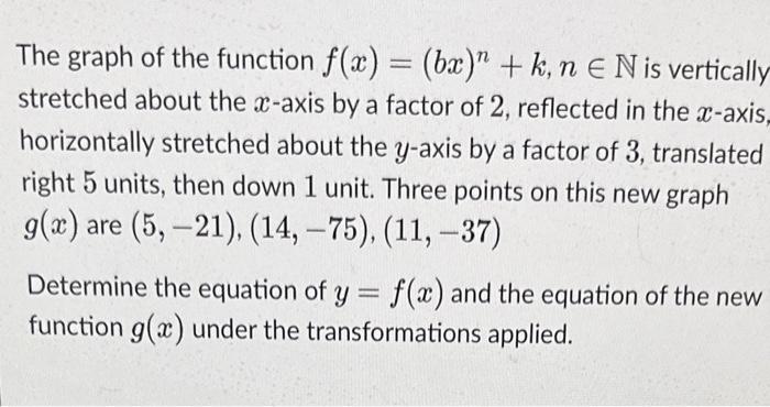 Solved The graph of the function f(x)=(bx)n+k,n∈N is | Chegg.com