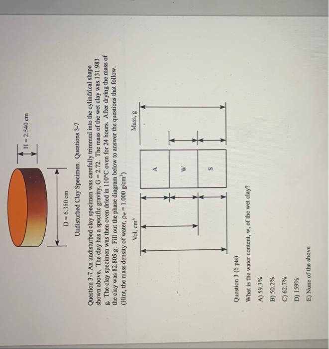 Solved Question 3-7 An undisturbed clay specimen was | Chegg.com