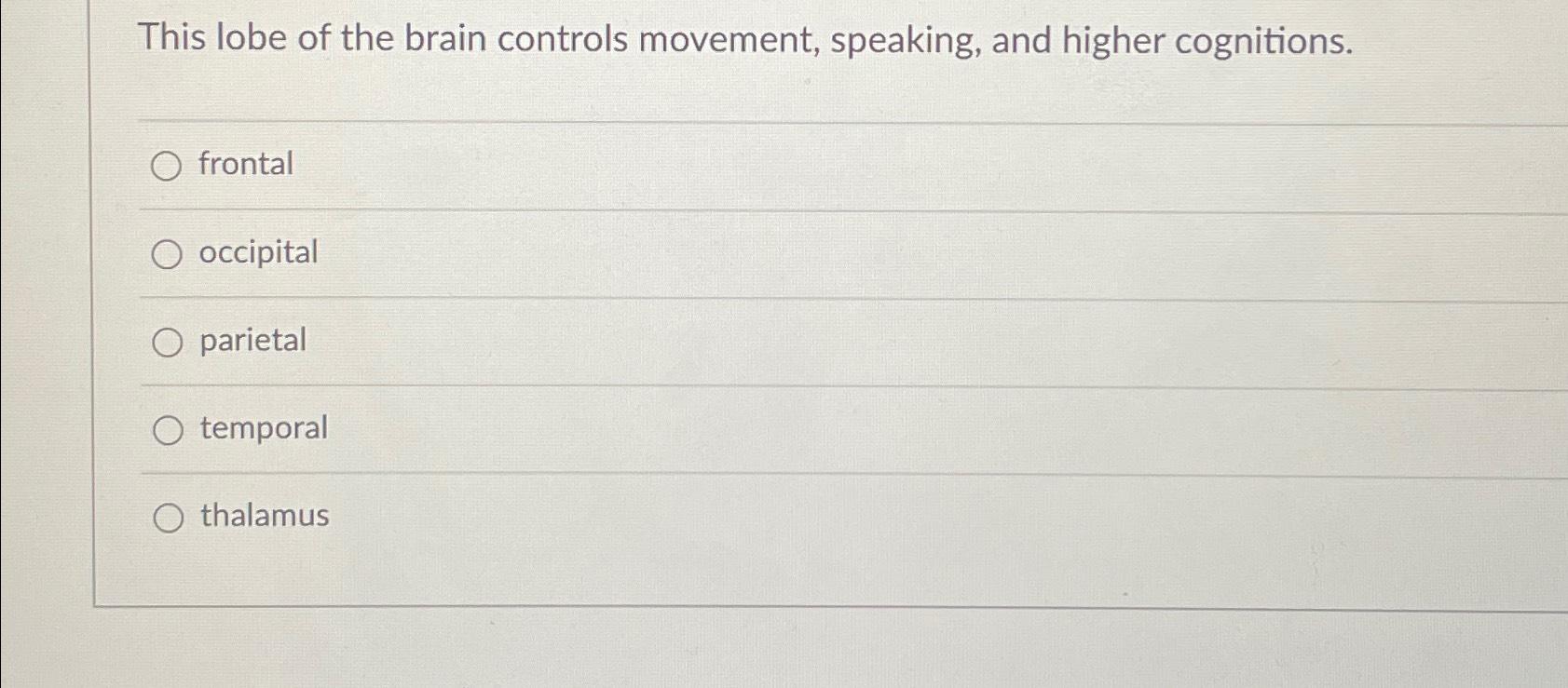 Solved This lobe of the brain controls movement, speaking, | Chegg.com