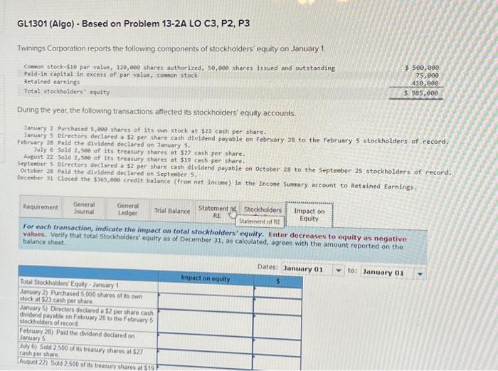 Solved GL1301 (Algo) - Based on Problem 13-2A LO C3, P2, P3 | Chegg.com