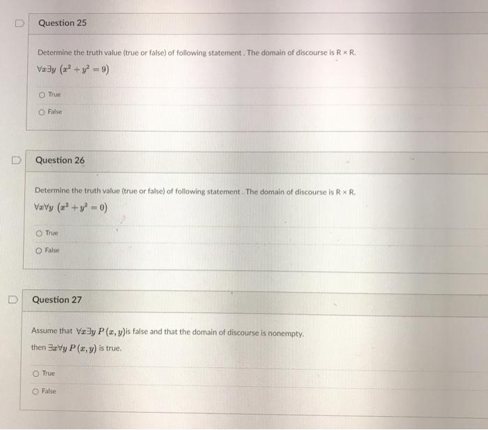 Solved D Question 25 Determine The Truth Value True Or