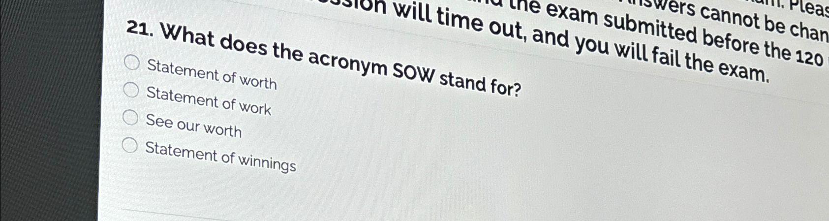 Solved What does the acronym sow stand for?Statement of | Chegg.com