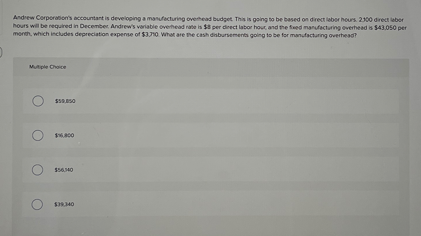 Andrew Corporation's accountant is developing a | Chegg.com