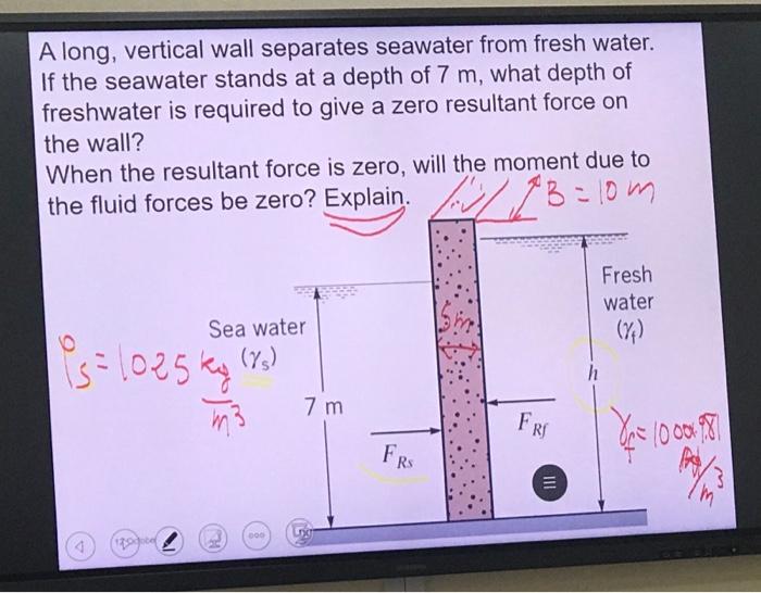 Solved A long, vertical wall separates seawater from fresh | Chegg.com Solved A long, vertical wall separates seawater from fresh | Chegg.com