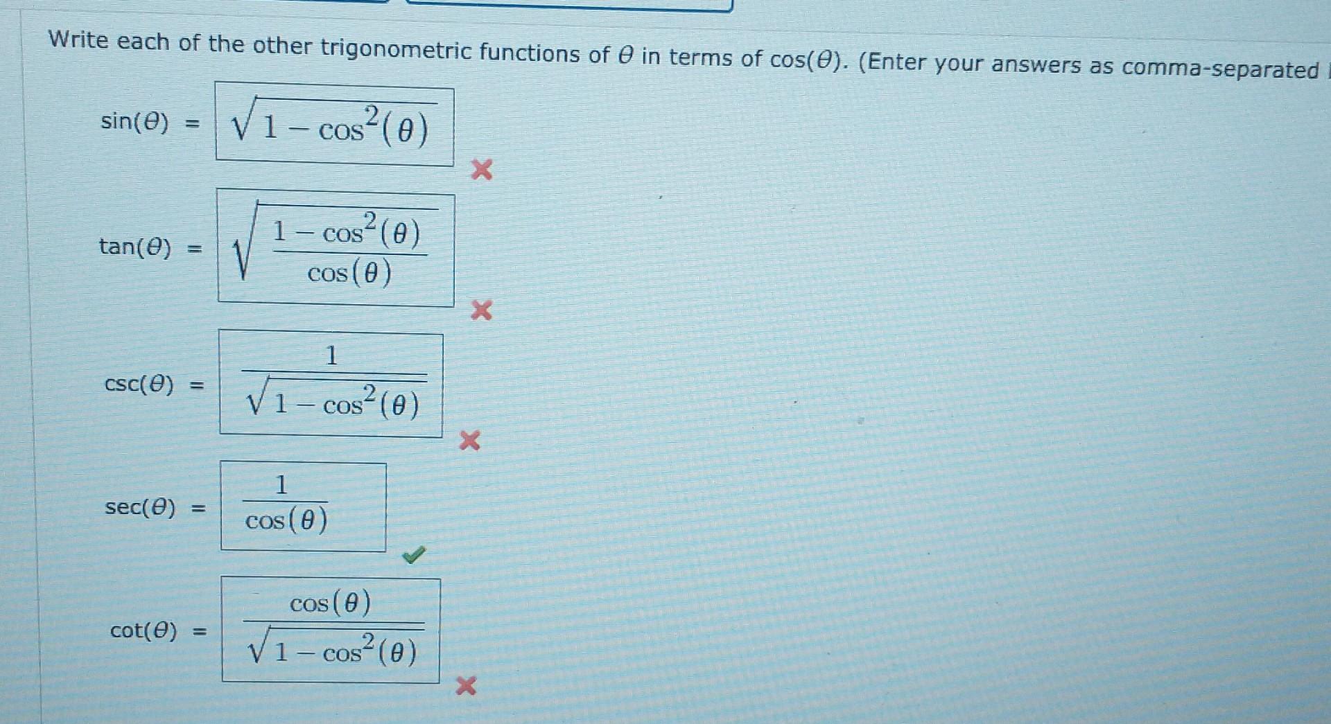 Solved Write each of the other trigonometric functions of in | Chegg.com