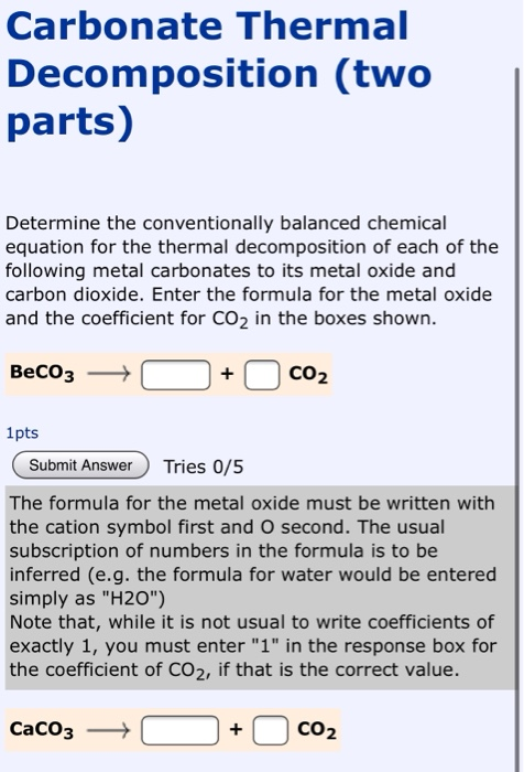 Solved Carbonate Thermal Decomposition (two parts) Determine | Chegg.com