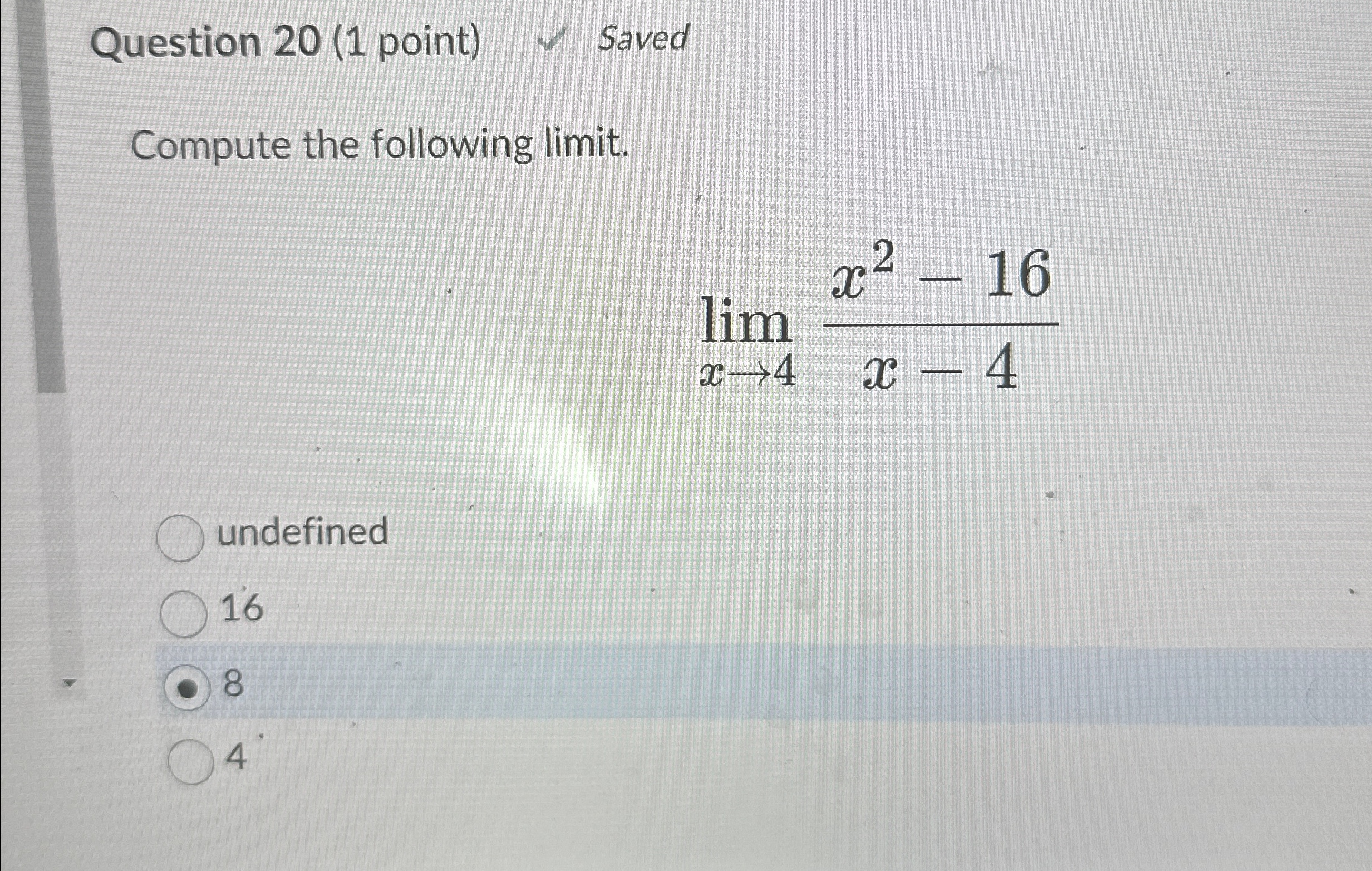 Solved Question 20 (1 ﻿point) ﻿SavedCompute the following | Chegg.com