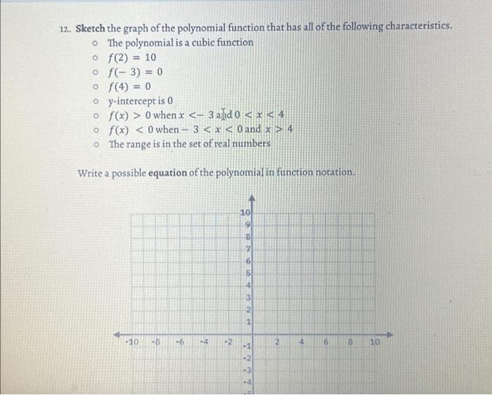 Solved 12. Sketch the graph of the polynomial function that | Chegg.com