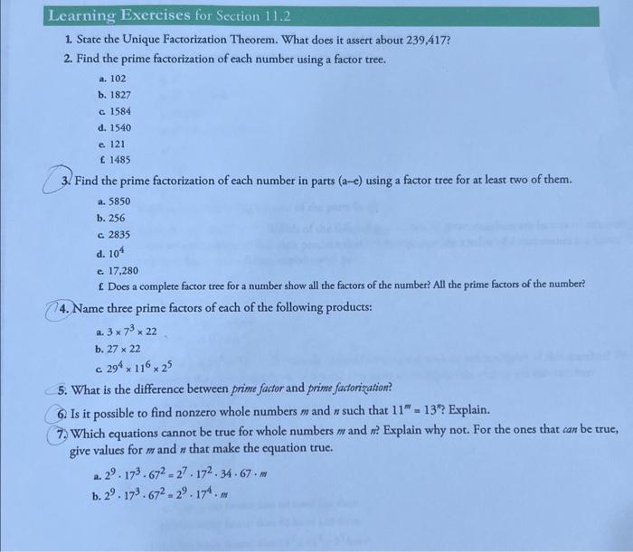 Solved 1 State The Unique Factorization Theorem What Does