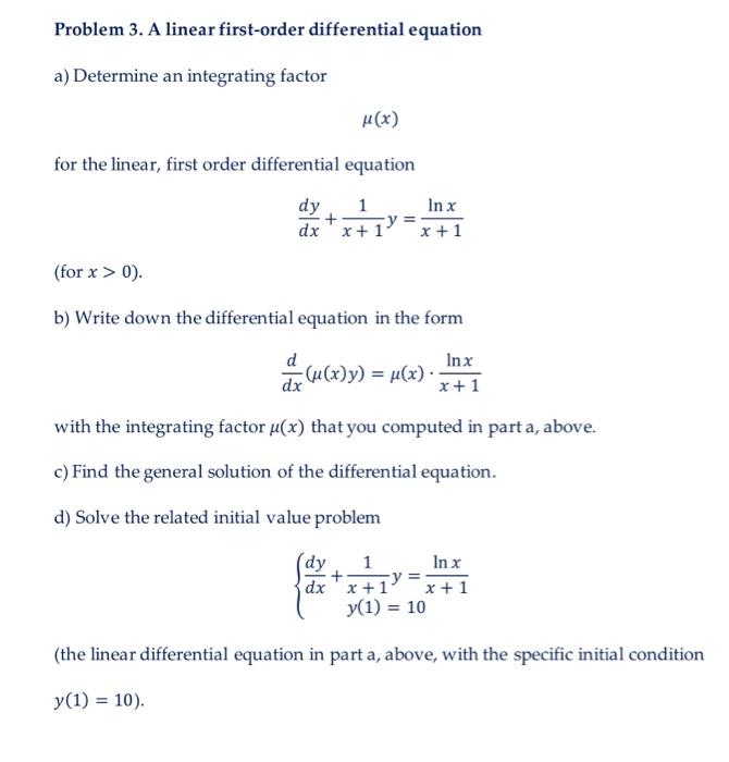 Solved Problem 3. A linear first-order differential equation | Chegg.com