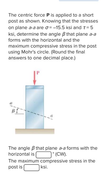 Solved The centric force P is applied to a short post as | Chegg.com