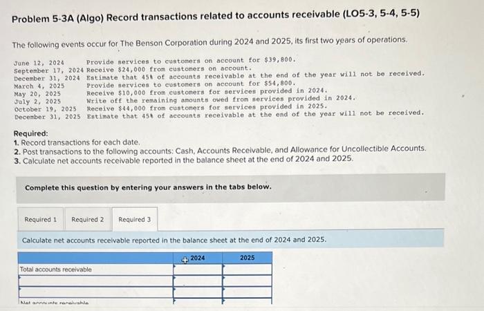 Solved Problem 5-3A (Algo) Record transactions related to | Chegg.com