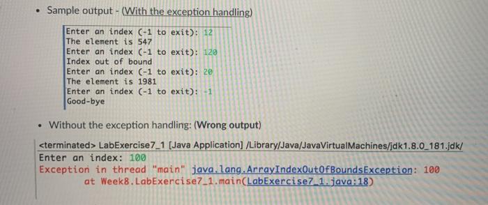 Solved ות (ArrayIndexOutOfBoundsException) Write a program | Chegg.com