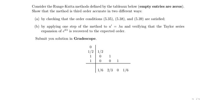 Solved Consider the Runge-Kutta methods defined by the | Chegg.com
