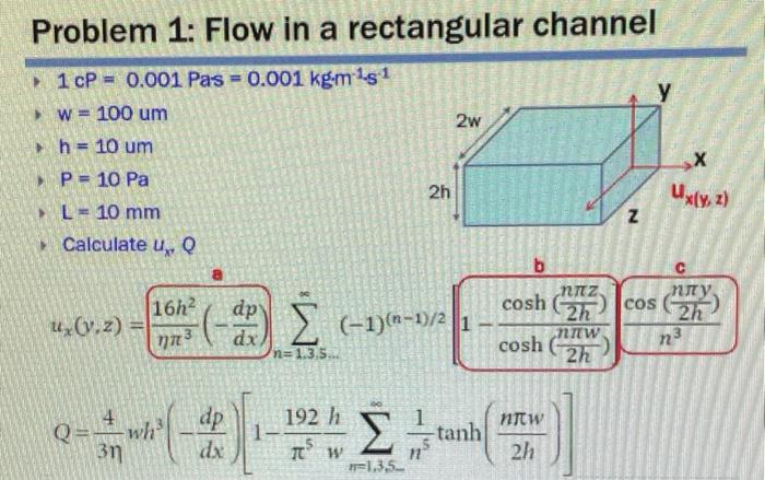 Solved Problem 1: Flow in a rectangular channel 1 cp = 0.001 | Chegg.com