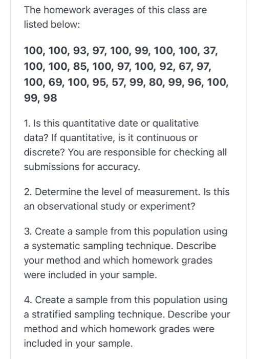 Solved The homework averages of this class are listed below: | Chegg.com