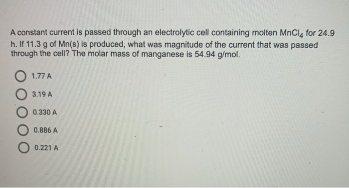 Solved A constant current is passed through an electrolytic | Chegg.com